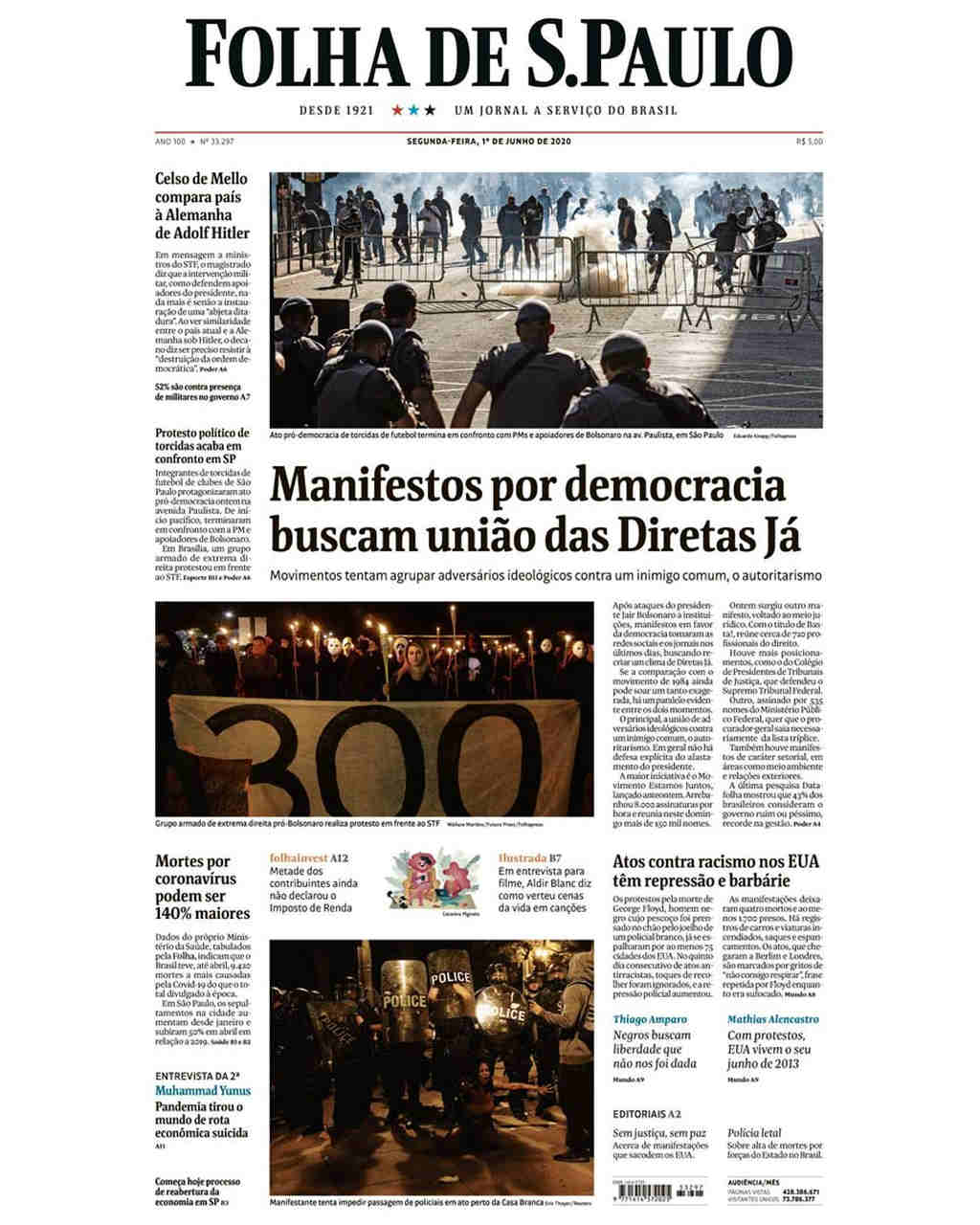Capa dos jornais de hoje: Folha de S. Paulo cita 'Diretas Já'